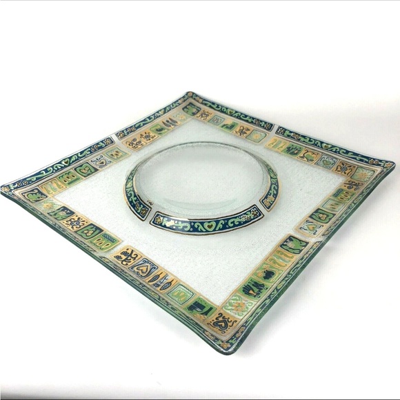Dining | Vtg Mcm Platter Tray Gold Green Teal Handpaintedchip Dip ...
